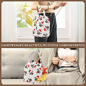 Aslsiy Yarn Bag Cartoon Pug-Dog Small Crochet Bag Paw White Christmas Knitting Project Bag for Yarns Crochet Accessories Gifts for Crocheter Knitter