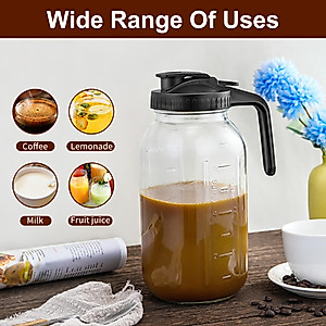 Behidiruch Cold Brew Coffee Maker Pitcher, 64 oz Iced Coffee Maker with Stainless Steel Filter and Pour Spout Handle Lid, Wide Mouth Thick Glass Mason Jar for Iced Coffee, Lemonade, Fruit Drinks