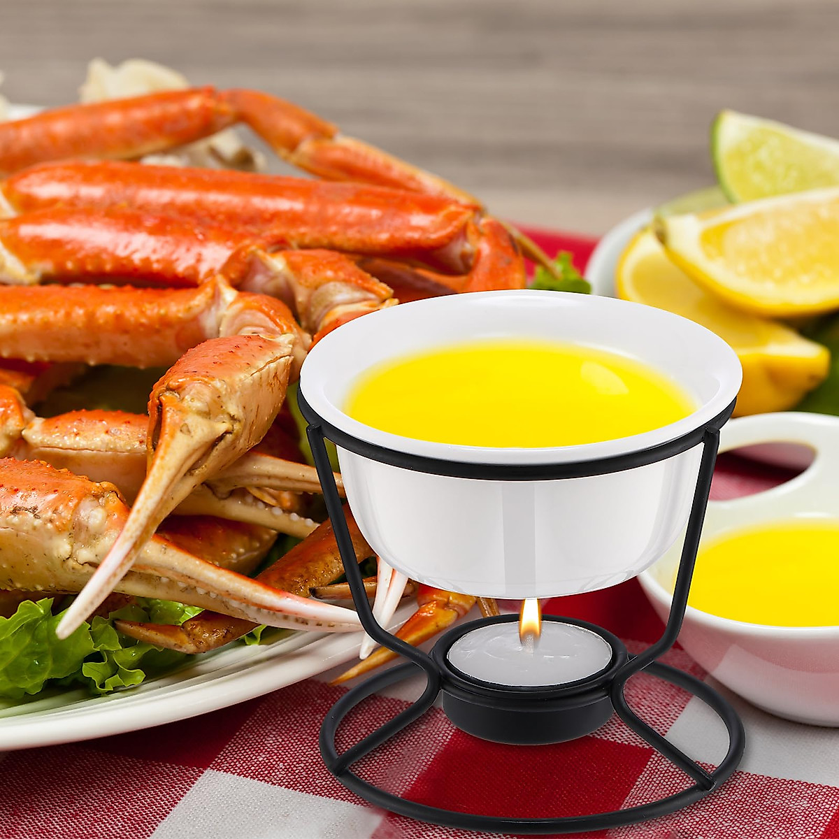 Rossesay 8 Pcs Ceramic Butter Warmers for Seafood Set 4.7oz Butter Warmer with 32 Pcs Tealight Candles for Chocolate Cheese Fondue Melting, Dishwasher Safe, Microwave Safe, Oven Safe, White