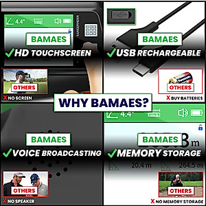 BAMAES Golf Rangefinder with Slope and HD Touchscreen - 650 Yard Range 6X Magnification - Flag Lock & Vibration - USB Rechargeable - Memory Storage - Voice Broadcasting - Professional Distance Finder