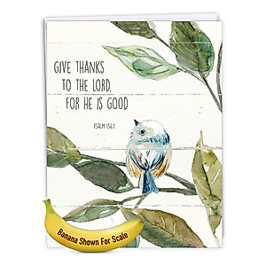 The Best Card Company - 1 Beautiful Thank You Card (8.5 x 11 Inch) - Pretty Flowers, Floral Gratitude Stationery Notecard with Envelope - Scripture Birds J7108ETYG