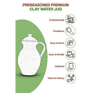Village Decor Handmade Earthen Clay Water Jug with Lid | Carafes Pitcher | Capacity 51 oz 1500 ml