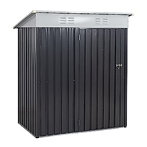 Shintenchi 5x3 FT Outdoor Storage Shed,Waterproof Metal Garden Sheds with Lockable Single Door,Weather Resistant Steel Tool Storage House Shed for Yard,Garden,Patio,Lawn,Dark Grey