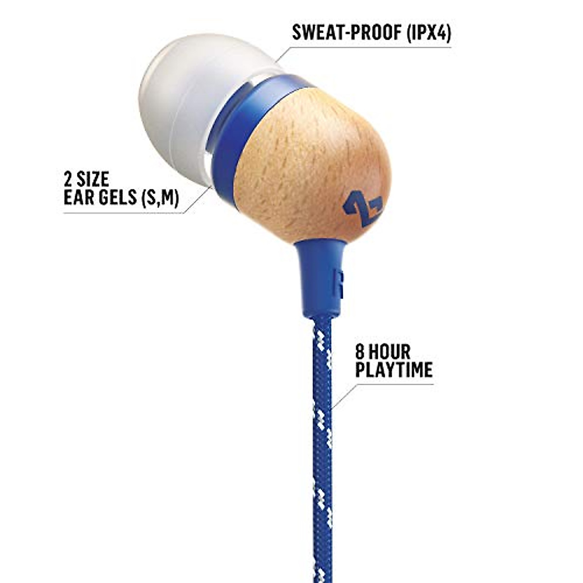 House of Marley Smile Jamaica Wireless: Wireless Neckband Earphones with Microphone, Bluetooth Connectivity, 8 Hours of Playtime, and Sustainable Materials (Denim)