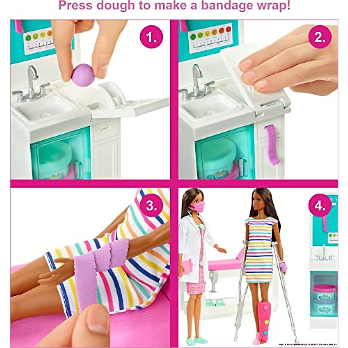 Barbie Fast Cast Clinic Doll & Playset, Brunette Doctor Doll, Furniture & 30+ Accessories Including Molds & Dough for Bandages