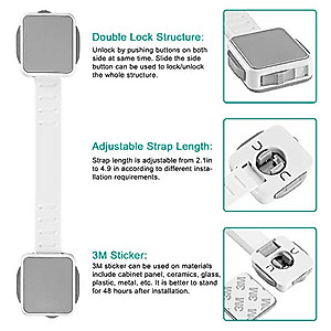 Child Safety Strap Locks (4 Pack) for Fridge, Drawers, Oven, Cabinets, Toilet, Dishwasher, Double Lock Structure, 3M Adhesive No Drilling-SANBRAGE Baby