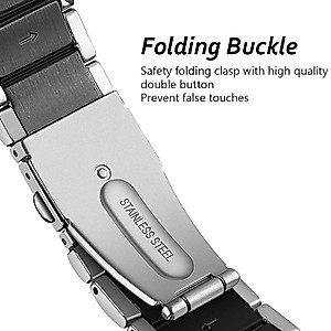 Lamshaw Bands Compatible with Fossil Gen 6 Smartwatch Band Solid Stainless Steel Metal Band for Fossil Gen 6 42mm / 44mm Smartwatch (Silver-Black, MEN-44MM)