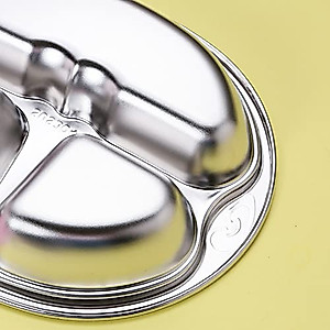 SOUJOY 4 Pack Divided Plate, Stainless Steel Diet Control Dinner Plate, 3 Sections Korean Unbreakable Monkey Shape Compact Food Serving Tray for Kids, Picky Eaters, Campers