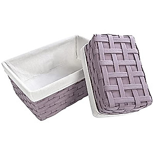 5 Piece Set Woven Nesting Storage Baskets, Decorative Wicker Bins for Organizing, Lavender (3 Sizes)