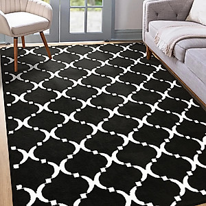 YJ.GWL Soft Shag Geometric Area Rug for Bedroom Living Room, 4x6 Feet Black Cozy Modern Indoor Memory Foam Carpet, Washable Fluffy Plush Rugs for Nursery Playroom Dorm Kids Girls Room Decor Floor Mat
