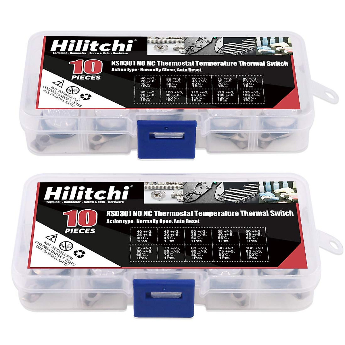 Hilitchi KSD301 20Pcs NO and NC Thermostat Temperature Thermal Control Switch Auto Reset 40C to 135C Thermal Control Switch Assortment Kit with Bimetal Disc. for Household Electric Appliances