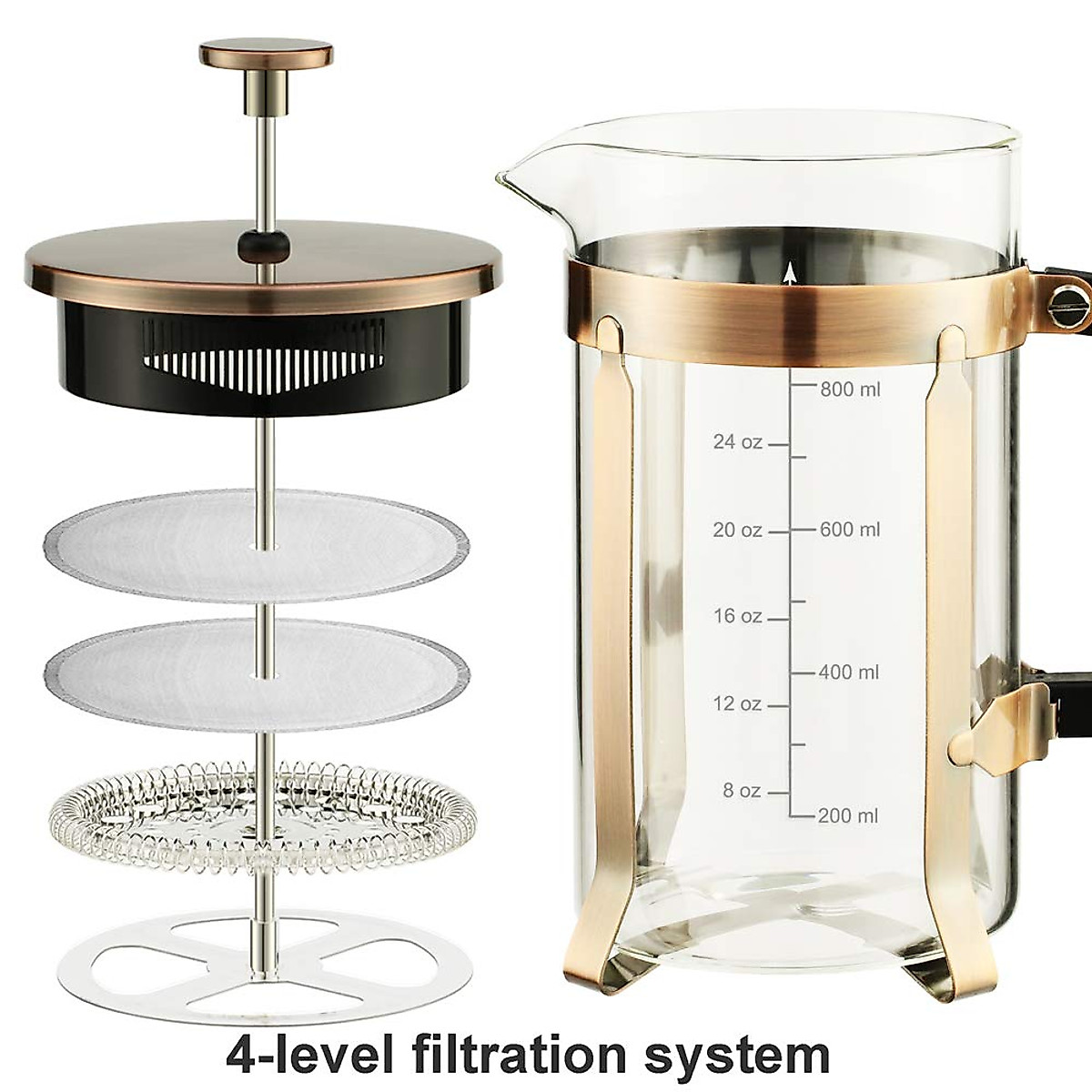 ADAMITA French Press Coffee Maker 8 cups 34 oz 304 Stainless Steel Coffee Press with 4 Filter Screens, Easy Clean Heat Resistant Borosilicate Glass - Free 100% BPA (A-Style-Copper-3A, 34 oz)