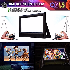 OZIS 25Ft Inflatable Outdoor and Indoor Movie Projector Screen - Blow up Mega Cinema Theater Projector Screen with 450W Blower - Supports Front and Rear Projection - for Backyard Party Barbecue Travel