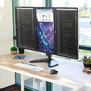 Mount-It! Triple Monitor Stand - Freestanding Computer Desk Mount Fits Up to 27 Inch Monitors, VESA 75, 100 Compatible