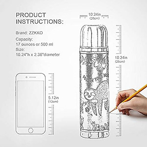 ZZKKO Sloth Follow Your Dreams Stainless Steel Water Bottle Leak Proof Vacuum Insulated Thermos Flask 17 Oz Genuine Leather Wrapped Cover