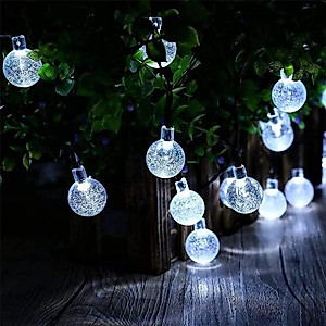 Solar Outdoor Lights 60LED Crystal Globe Lights 8 Mode 8M/26Ft Indoor/Outdoor Solar String Lights Waterproof for Garden Patio Yard Home Festival Party Wedding(Cold White)