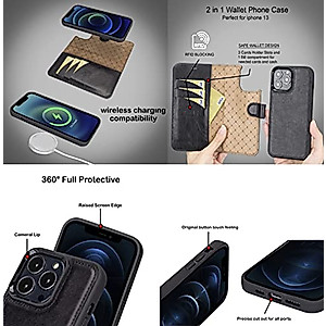 VENOULT Compatible with iPhone 14 Plus Wallet Case for Man or Women, 14 Pro / 14 Pro MAX / 13 MAX Full Grain Genuine Leather Detachable, Compatible Magsafe Wireless Charging and Car Mount, HANDMADE