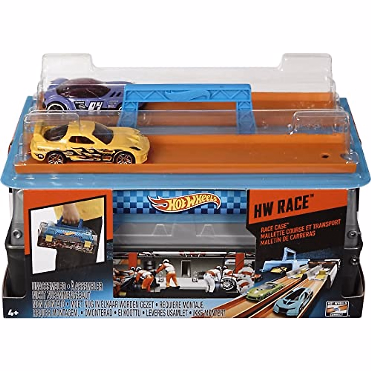 Hot Wheels Race Case Track Set With 2 Hot Wheels Cars, Dual Launcher For Side-By-Side Racing, Storage Container, Toy For Kids 4 Years Old & Up