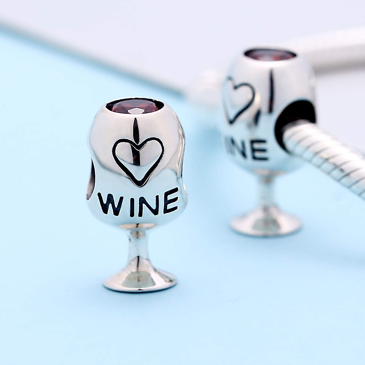 Red Wine Lover Glass Charms fit Pandora 925 Sterling Silver Love Heart Charm Bead Mothers Day Christmas Gifts for Women Jeweley