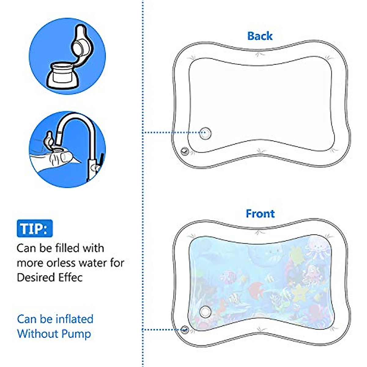 Baby Water Play Mat Water pad Can Be Used All Seasons for Infants Toddlers Early Development Activities Inflatable Tummy Time Water Mat for 3-48 Months Baby Toys Play mat for Baby's Stimulation Growth