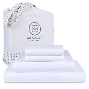 Threadmill Egyptian Cotton Queen Sheet Set | 100% Certified Egyptian Cotton Sheets for Queen Size Bed | Queen Bed Sheets Set with Snug Fit 16" Deep Pocket | Soft Cooling Sateen Bedding Set | White
