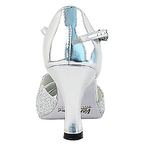 Very Fine Dance Shoes - Ladies Latin, Rhythm, Salsa Ballroom Dance Shoes - 6006-3-inch Heel and Foldable Brush Bundle - Silver Leathe-Silver Sparklenet - 6