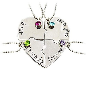 MileHouse Fine Necklace for Girls,4Pcs/Set Best Friend BFF Friendship Puzzle Rhinestone Heart Matching Necklace