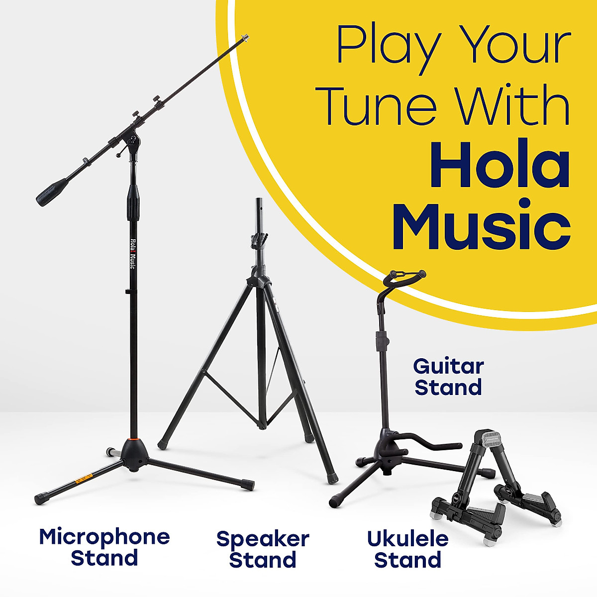 Hola! Music Guitar Stand - Height Adjustable, Collapsible w/Padded Neck & Yoke - Pack of 1 Tripod