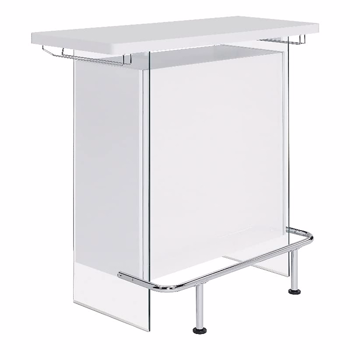 Pemberly Row 47.25" W Contemporary Wood Bar Unit in Gloss White/Clear