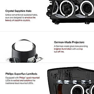 HH Building 2pcs Headlight Front Left Right Side LED Smoke Halo Projector Lamp Extended ////Pro4X 260607S026 444-NTI04-HL-SM NI2503168