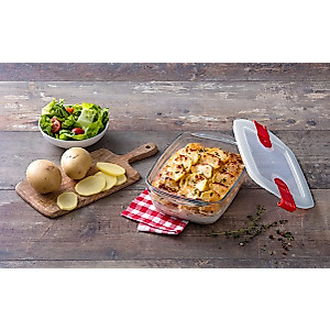 Ôcuisine 334S116 rectangular tempered borosilicate glass food containers with patented microwave safe, oven cooking (without lid), storage & reheating, Set of 3, BPA Free, Made in France