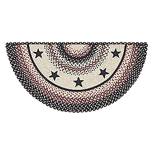 VHC Brands Colonial Star Accent Rug with PVC Pad, Jute Blend, Half Circle, Tan Black Red Star, 16.5x33