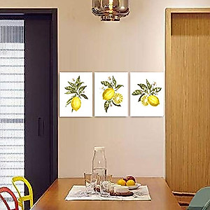 CRPBKU Cool Lemon Fruit Art Print -Yellow Orange Pear Lemon Botanical Canvas Wall Art -Green leaf Sour lemon Poster Perfect for Dining Room Kitchen Decoration,3 Set- (Unframed,8"X10")