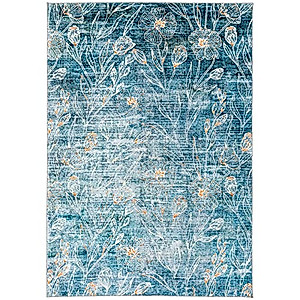Fashriend Phyllis Door Mat Rug-2'×3' Modern Machine Washable Floral Rug Boho Non Slip Small Area Rug Pad Floor Carpet for Living Room Dining Laundry Bedroom Bathroom Kitchen Classroom Office-Blue
