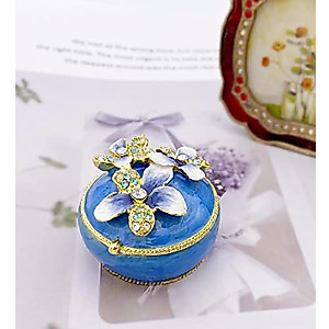 JWT Astyle Orchid Flower Blue Trinket Boxes Hinged Small Jewelry Box with Crystals.Collectible Trinkets Home Gift Enamel Decorative Tiny Keepsake Box Decor Necklace Rings Earrings Organizer.