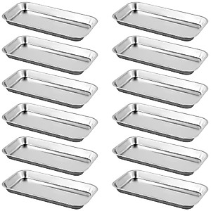 KOHAND 12PCS 201 Stainless Steel Tray, Metal Surgical Tray, Rectangular Silver Metal Trays for Lab Instrument