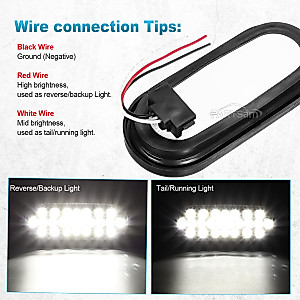 Partsam 2x Oval Clear Lens White Stop Turn Tail Backup Reverse Fog Lights Lamps Rubber Flush Mount 6" 24 LED for Truck Trailer Boat RV Waterproof