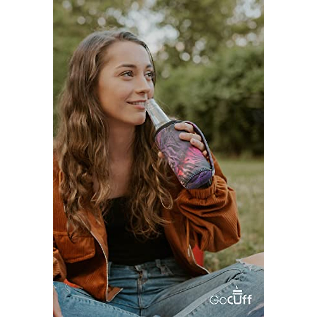 GoCuff Slim Can Cuff Covers Reusable Insulator with Handle: Neoprene Can Coosies with Insulated Sleeves For Soda, Energy drink, Beer, Hard Seltzer, other 12 oz Skinny Can Beverages (Pink Leopard)