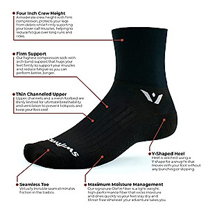 Swiftwick ASPIRE FOUR Trail Running & Cycling Socks, Compression Fit (Pewter, Large)