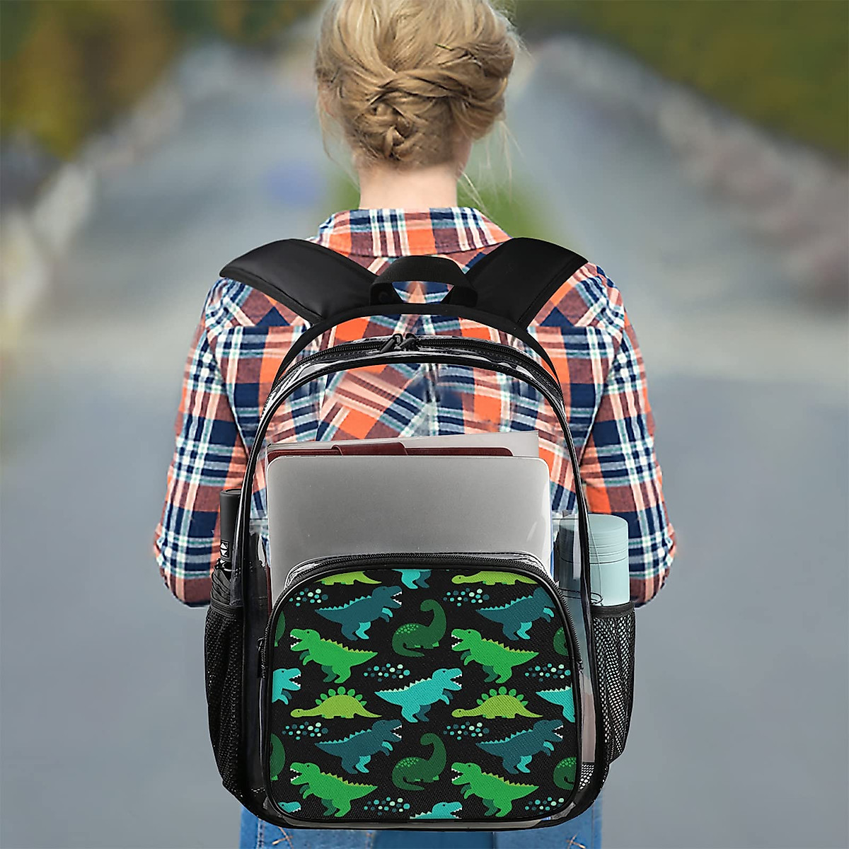 Heavy Duty Clear Backpack Stadium Approved, Caroon Dinosaur PVC Transparent Backpack See Through Large Bookbag for Work School Travel College