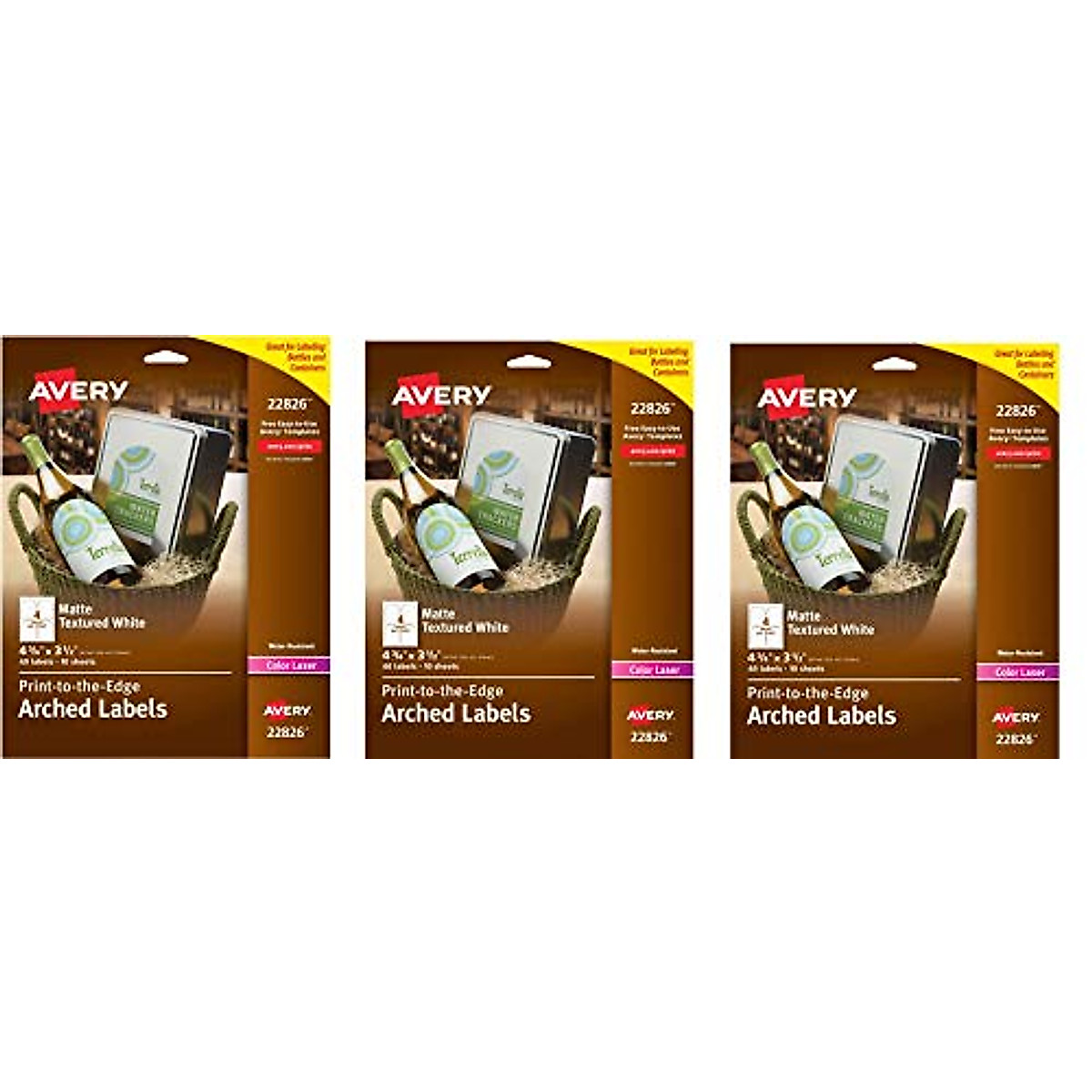 Avery Arched Wine Labels with Sure Feed for Laser Printers, 4.75" x 3.5", 40 White Labels (22826) (Pack of 3)