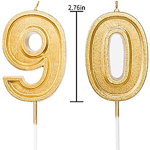 LUTER 2.76 Inches Large Birthday Candles Gold Glitter Birthday Cake Candles Number Candles Cake Topper Decoration for Wedding Party Kids Adults, Number 90
