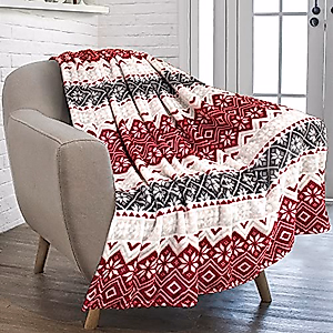 PAVILIA Christmas Throw Blanket | Holiday Christmas Red Fleece Blanket | Soft, Plush, Warm Winter Cabin Throw, 50x60 (Red Snowflakes)