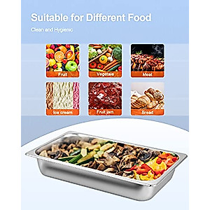 ZeroPone Hotel Pan 4" Deep Steam Table Pan 6 Pack Full Size 20.8"L x 12.8"W Hotel Pan 22 Gauge Stainless Steel Anti Jam Steam Table Pan