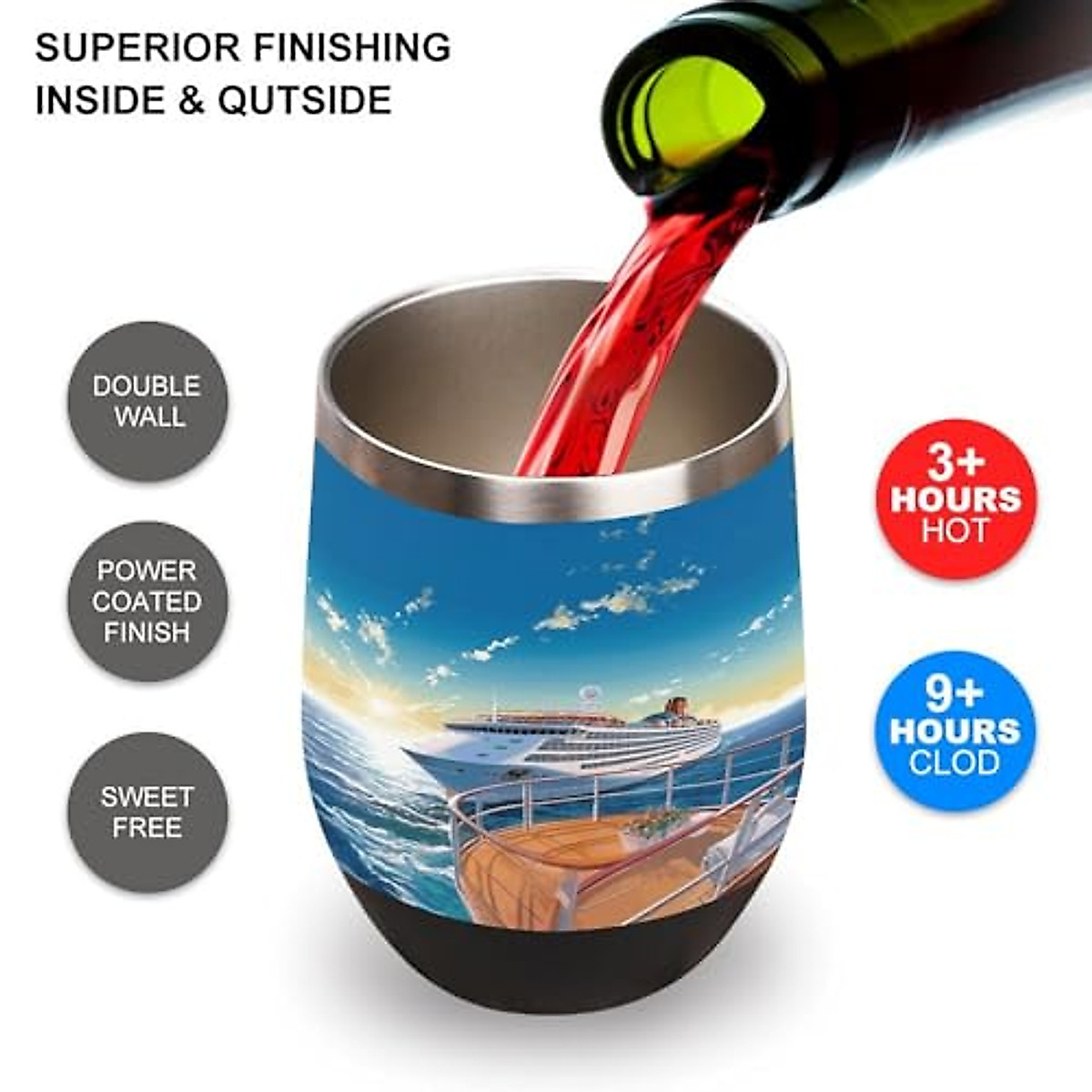 WYUSPGK 304 Stainless Steel Insulated Cup, Summer Sea Cruise Print Smooth Rim, Durable & Reusable - Perfect for Office, Home, And Travel