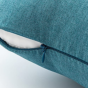 EMEMA Outdoor Waterproof Peacock Blue Pillow Covers 18x18 Inch Rustic Decorative Throw Pillow Covers Cushion Case Square for Patio Sofa Couch Home Bed Farmhouse Car Decor Set of 2