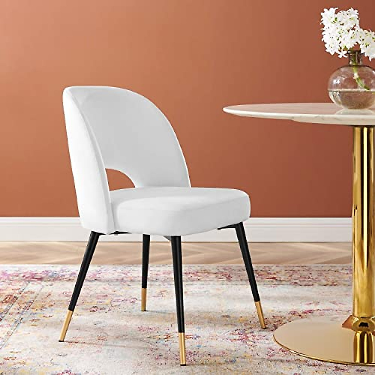 Modway Rouse Performance Velvet Dining Side Chair in White 23 x 20 x 32