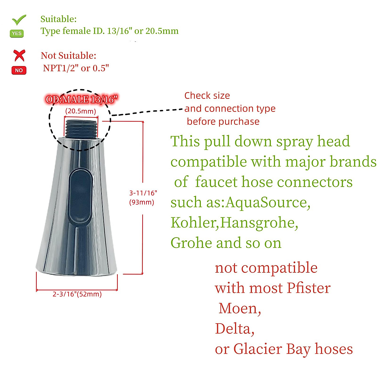 Kitchen Faucet Head Replacement Simple Kitchen Sink Faucet Parts Kitchen Faucet Head G 1/2 Pull Down Faucet Spray Head Movable Kitchen Tap Head Faucet Sprayer Water(Chrome)