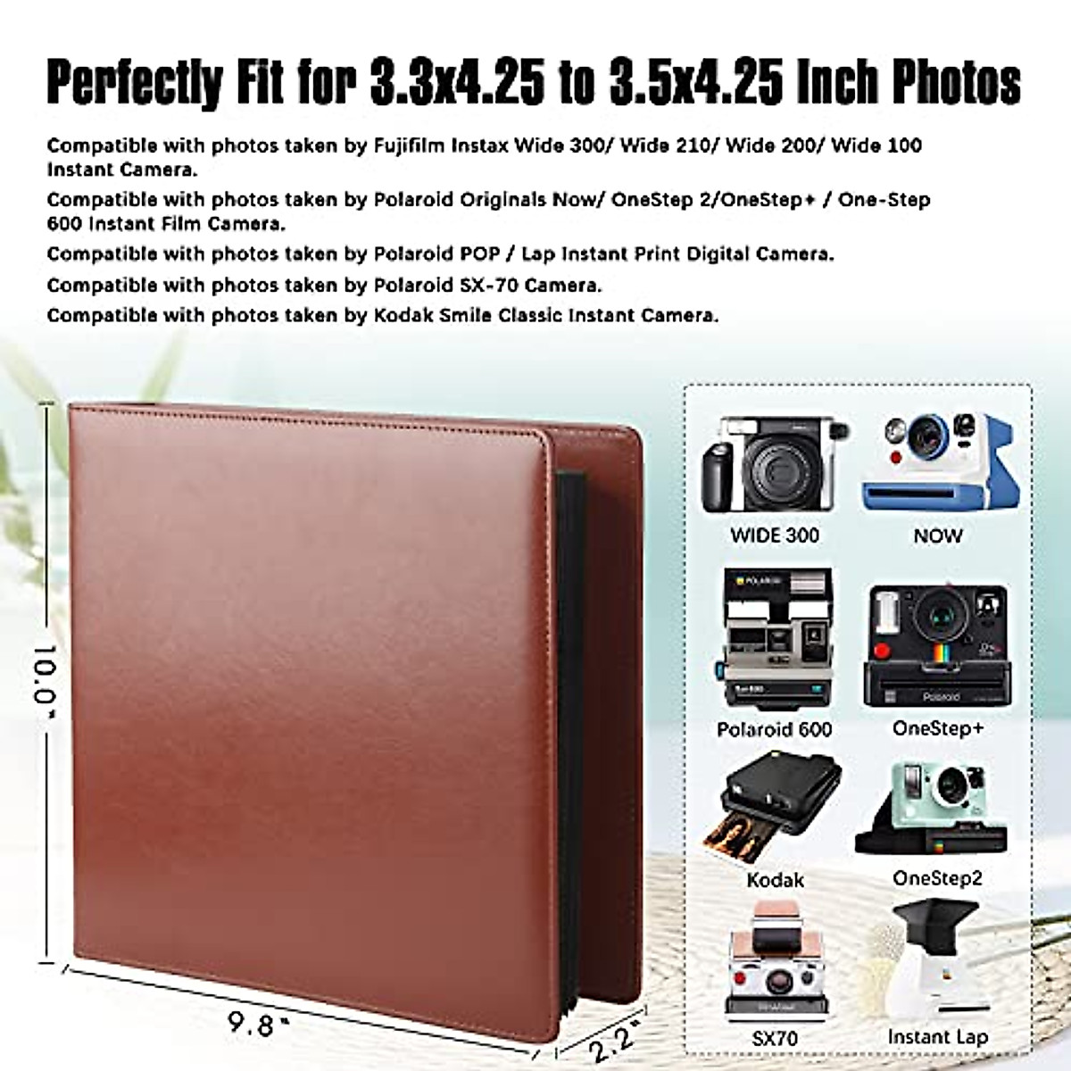 192 Pockets Photo Album for Fujifilm Instax Wide 300 Camera, Polaroid 600 i-type Film Album, Extra Large Picture Albums for Polaroid Now OneStep2 OneStep+ Instant Camera, POP Lab Print Camera (Brown)
