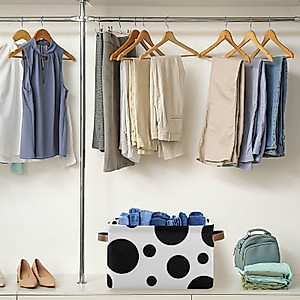 Kigai Black and White Polka Dot Storage Basket, Foldable Canvas Cube Storage Bin with Handles for Home Office Closet, 1pcs